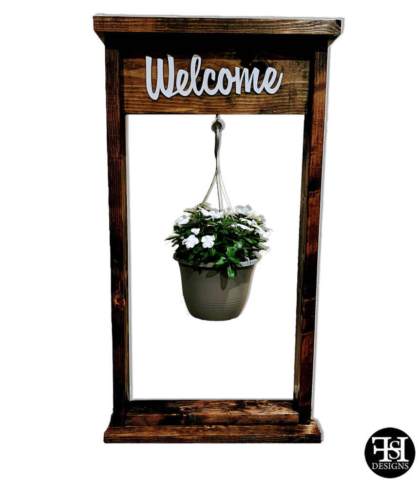 "Welcome" Hanging Plant Stand - FHS Designs - Custom Woodworking. CNC ...