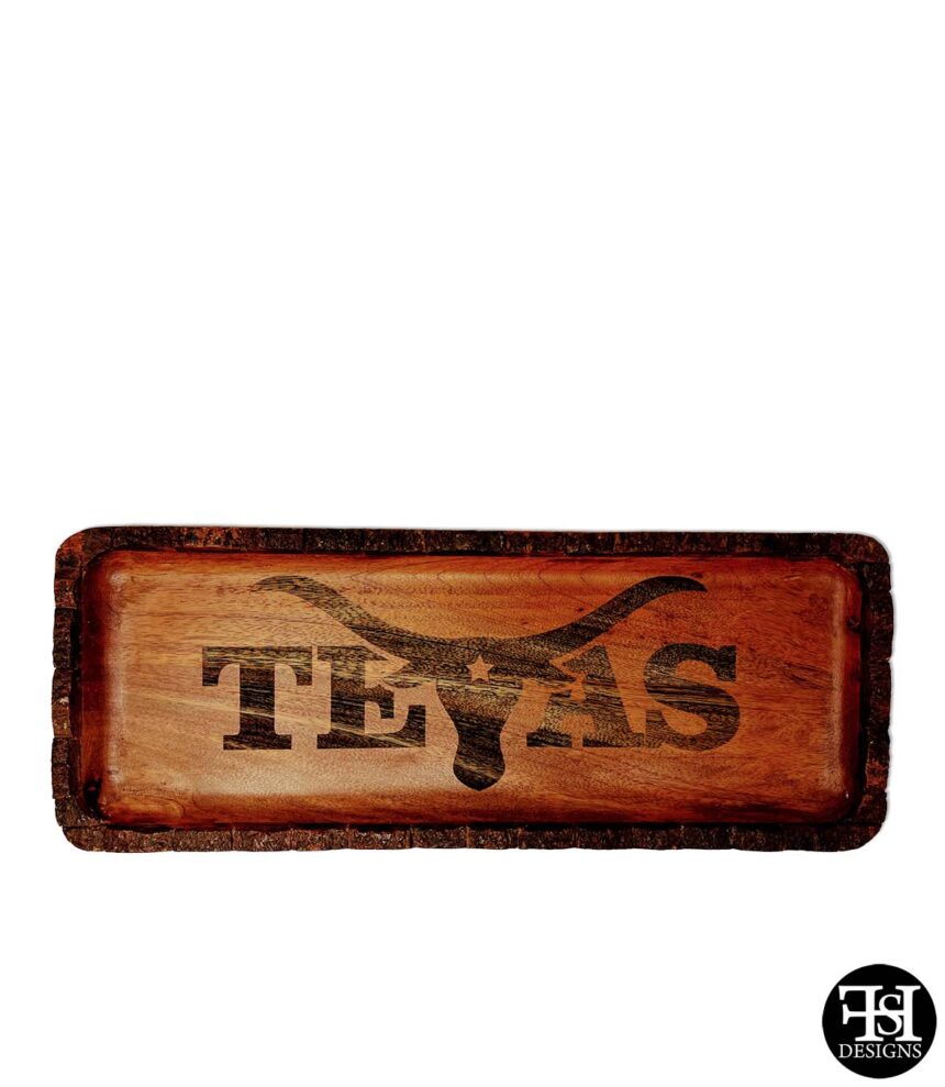 Longhorn "Texas" Bark Edge Tray - FHS Designs - Custom Woodworking. CNC ...